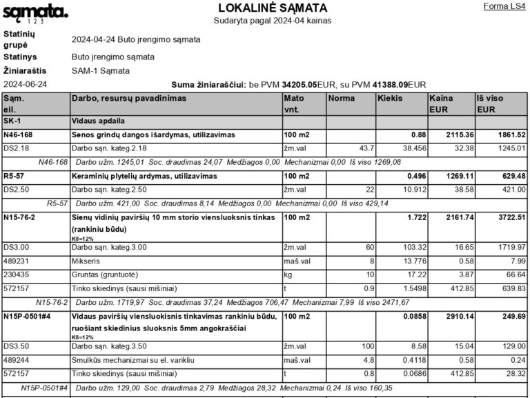 SĄMATA123 - sąmata, statybos darbų kainos